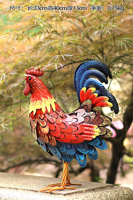 Outdoor garden courtyard decoration wrought iron red rooster feng shui ...