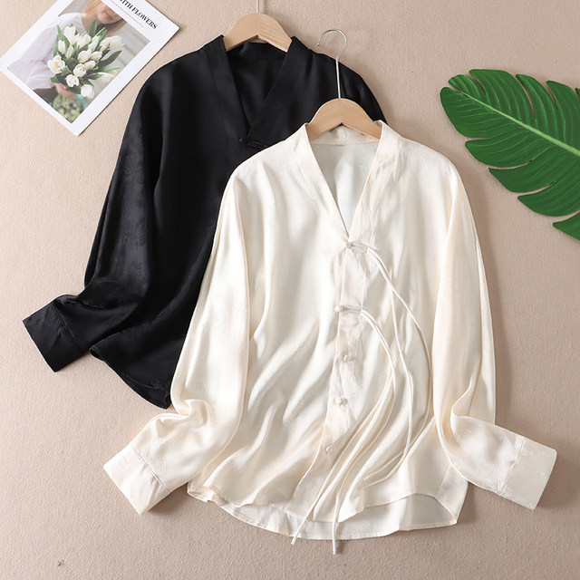 2024 Spring Breathable Drape Floral Satin New Chinese Style Shirt Women ...