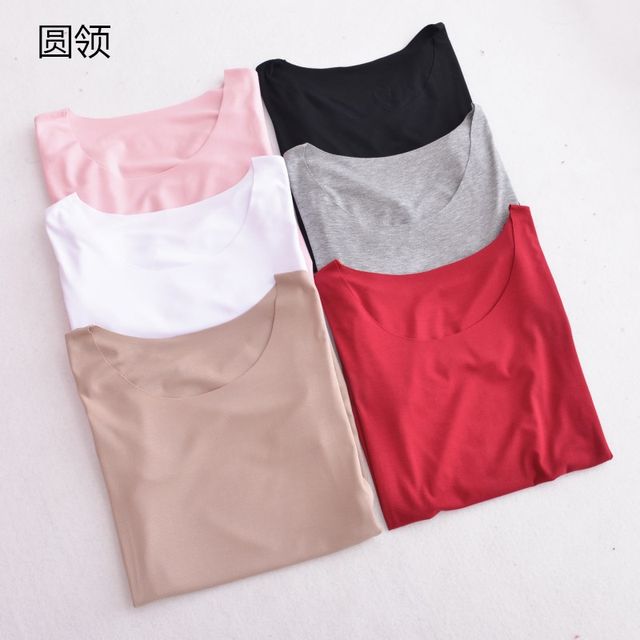 Solid color seamless T-shirt women's summer thin short-sleeved top ...