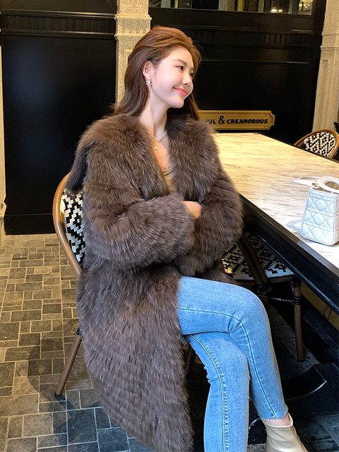 Mi Bella winter imported fox fur heavy craft mid-length fur coat ...