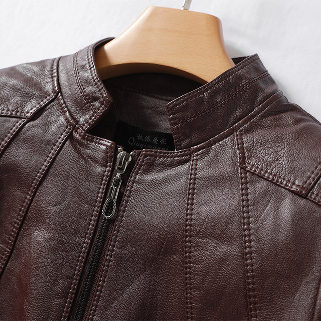 Genuine Leather Jacket Women's Short Stand Collar Slim Fit Women's ...