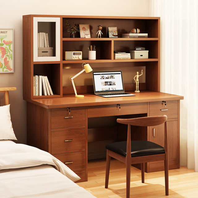 Desk bookshelf integrated table with bookcase study table home computer ...