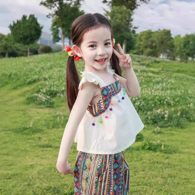 Girls summer clothing ethnic style suit 2025 new style mid-large ...