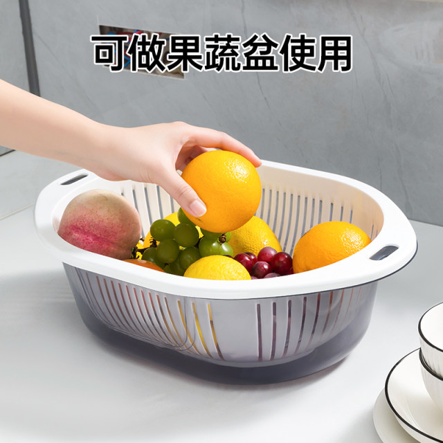 Double-layer plastic vegetable basket with lid, kitchen drain basket ...