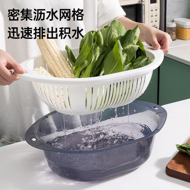 Double-layer plastic vegetable basket with lid, kitchen drain basket ...