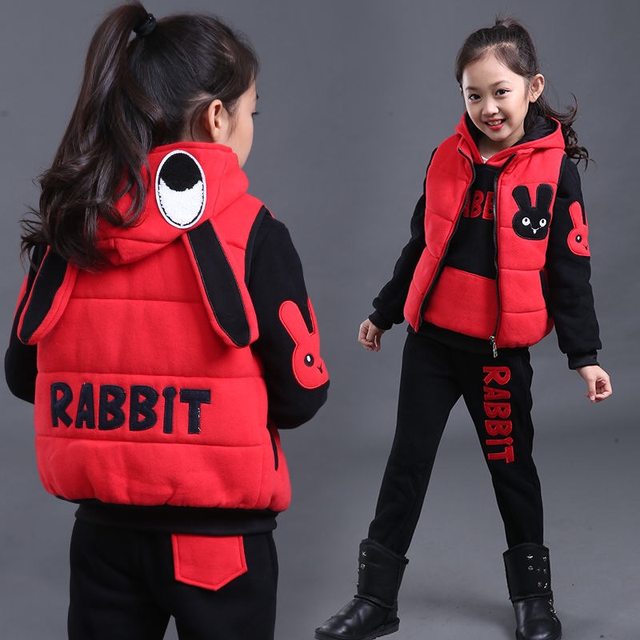 Girls sweatshirt suit plus velvet thickened autumn and winter children's winter clothing for ...