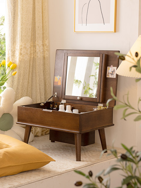 Solid wood bay window dressing table bedroom small apartment mini ...