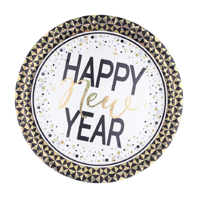 New Year Topic 2025 Black Gold Paper Paper Fruit Disk Set HappyNewyear ...