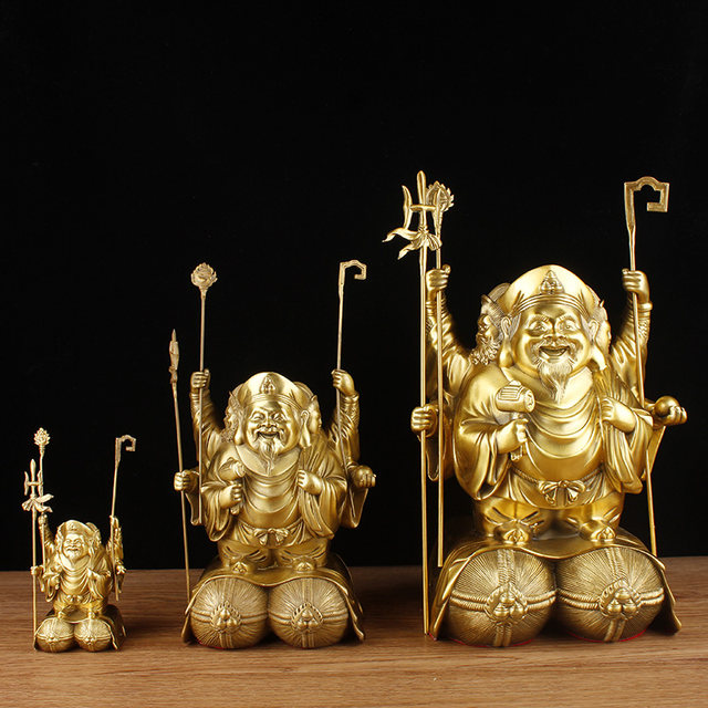 Pure copper three-sided Mahakala God of Wealth Buddha statue ornaments ...