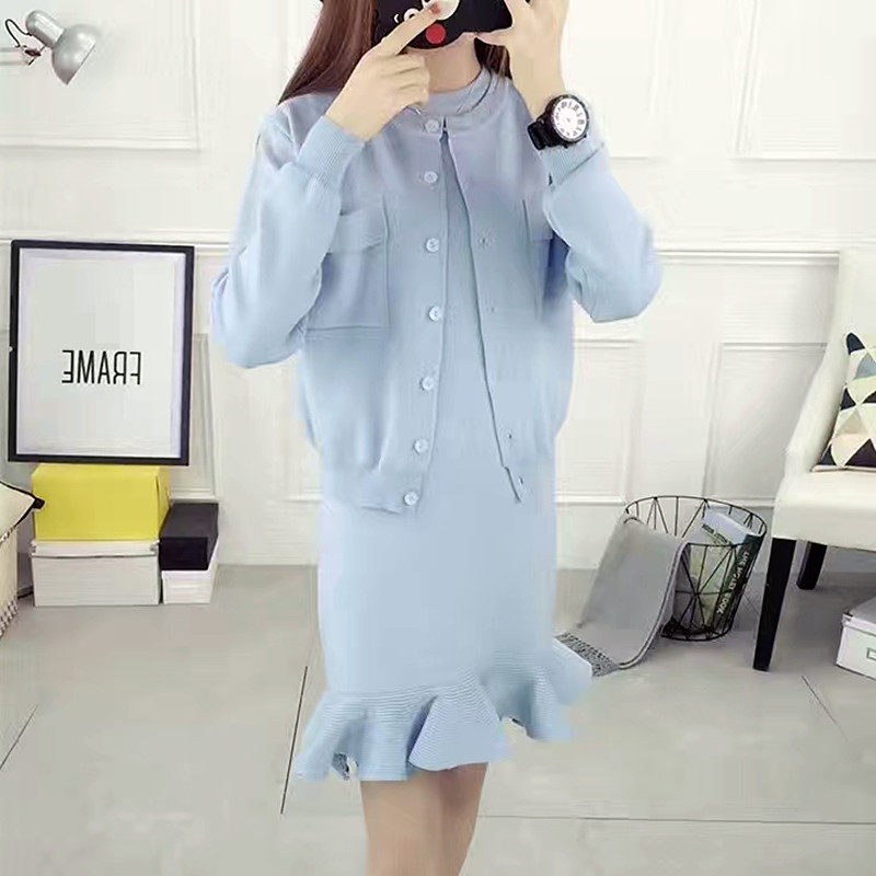 Autumn and winter new fishtail hem high elastic ruffle knitted sweater ...