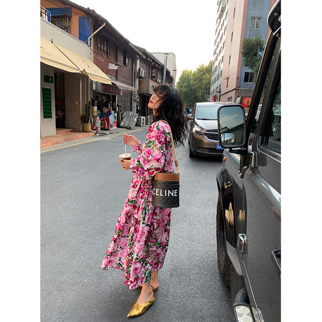 Luo Luo Junshi Red Flower Autumn Dress Small 2024 new long -sleeved ...