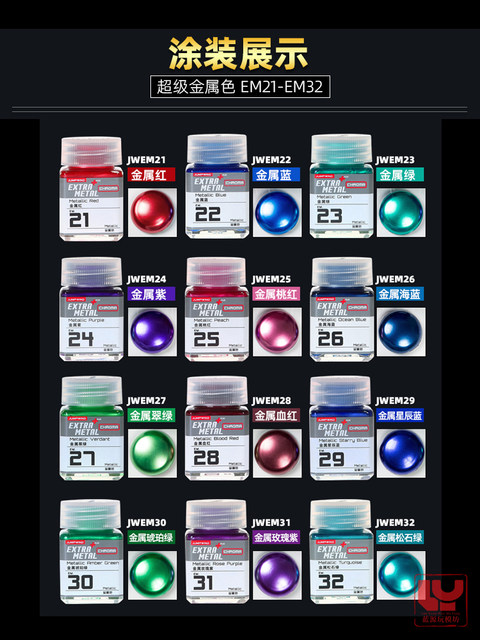 Jiangyu Metallic Paint Model Color Paint Yaojin Metallic Red Super Metallic Color EM01-EM32