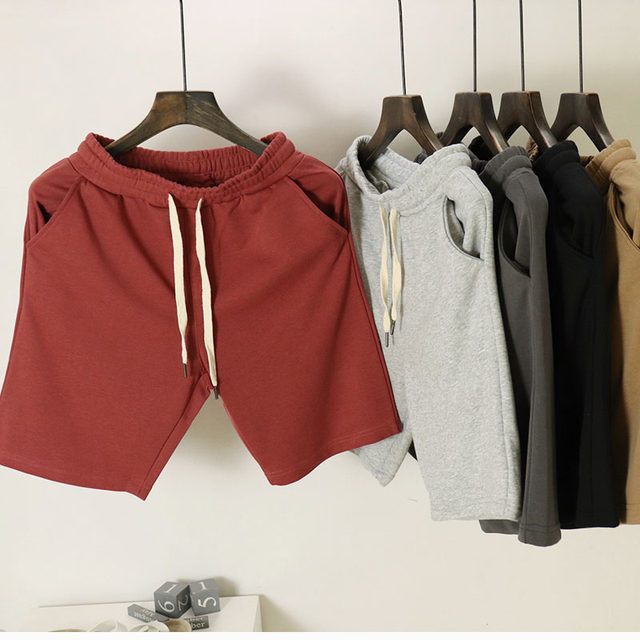 Heavyweight thick cotton retro solid color casual mid-length pants ...