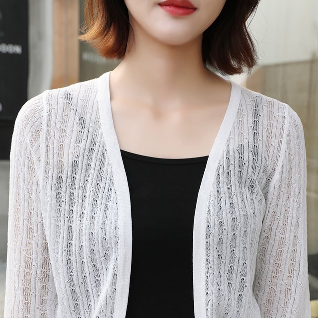 Summer sunscreen cardigan women's short ice silk knitted thin section ...