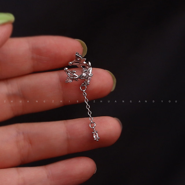 s925 silver inlaid diamond leaves tassel ear clip for women light ...