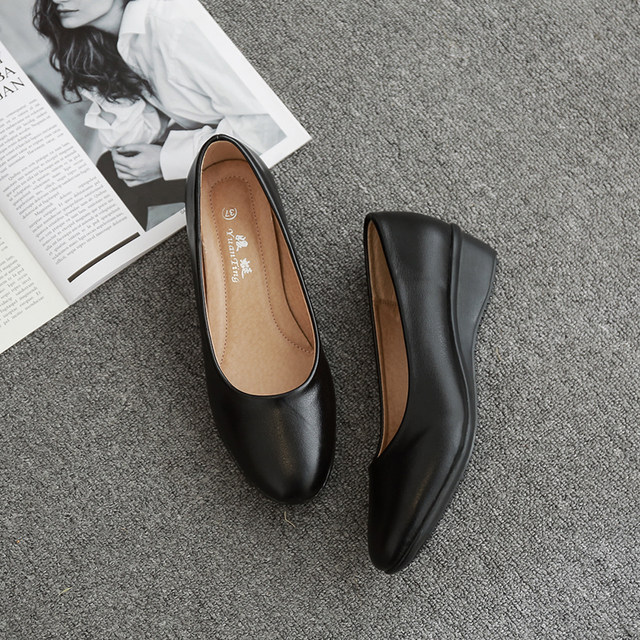 Waiter work shoes black tooling leather women's non-slip women's soft ...