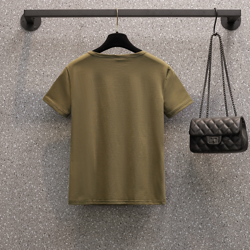 2023 spring army green short-sleeved women's large size military ...
