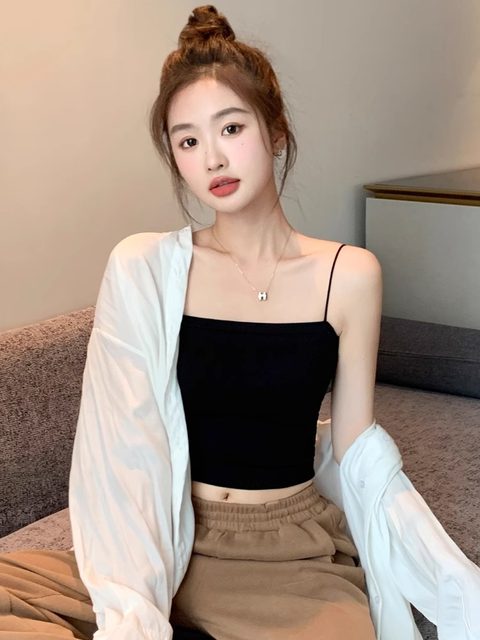 La Chapelle black thin suspender vest for women in summer beauty strap ...