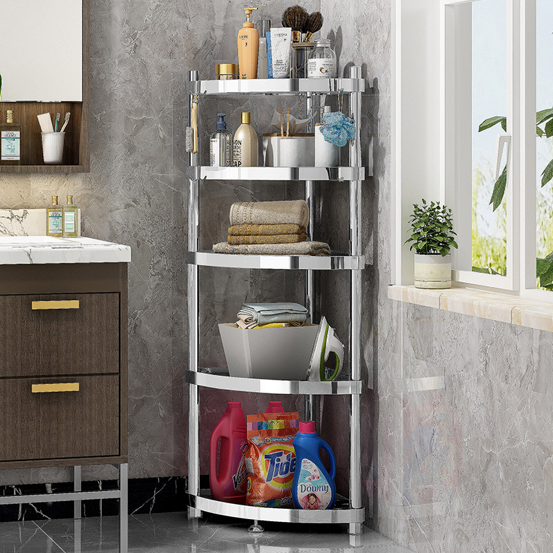Floor-to-Ceiling Multi-Layer Storage Rack - Stainless Steel Bathroom ...