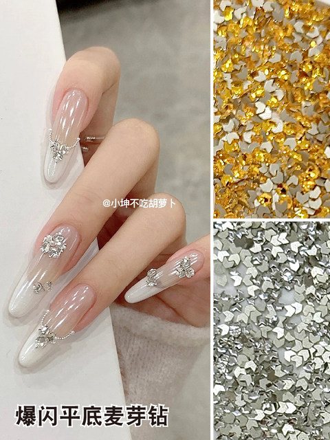New golden malt diamond flat bottom diamond nail art small transparent ...