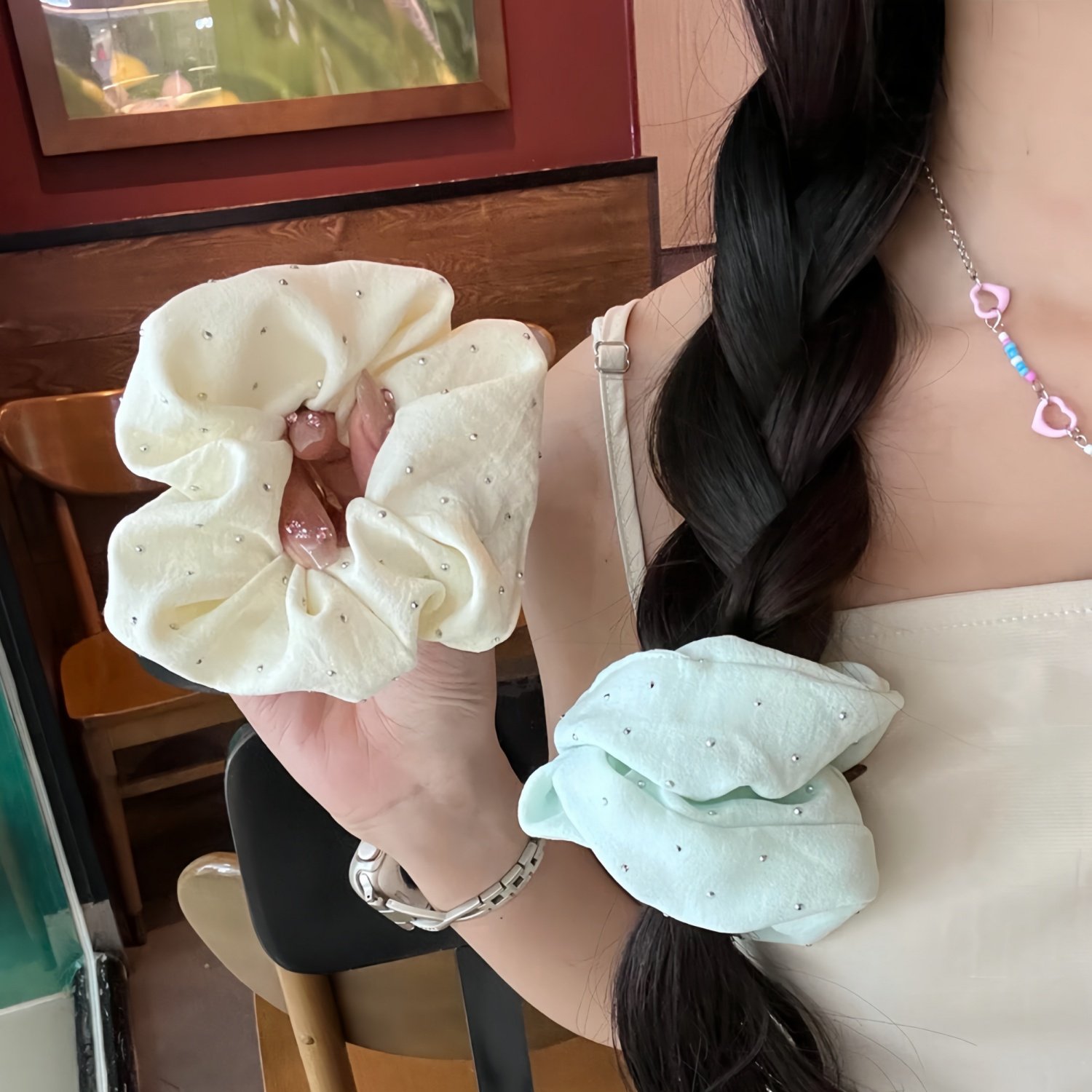 Mint Mambo green large intestine hair tie for women summer side ...