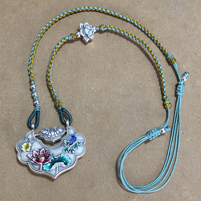 Baishi Yincheng Koi double ears 999 pure silver lotus lock silver lock ...