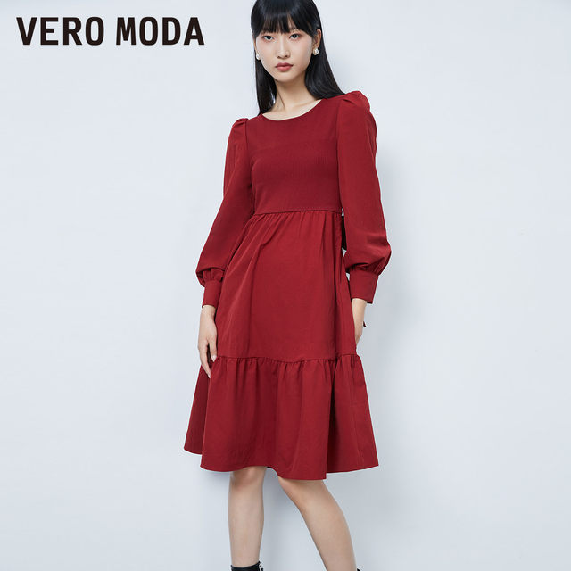 A a Veromoda dress 2024 autumn and winter new solid color stitching knitted wovers ...