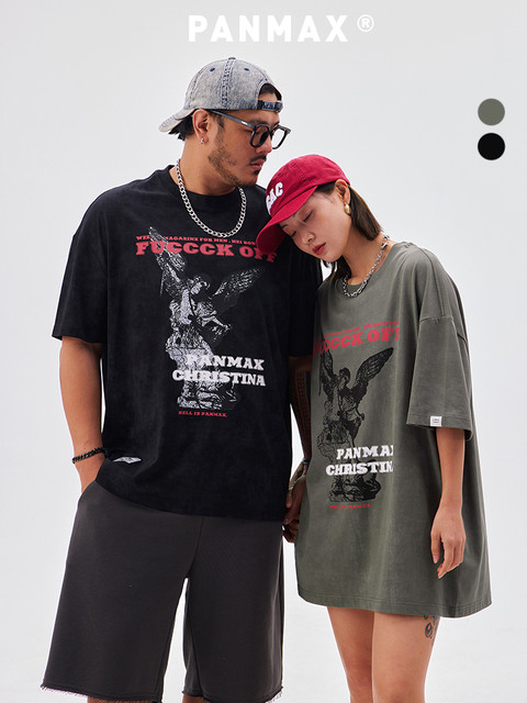 PANMAX trendy brand large-size men's clothing 2025 summer new retro American high street washing ...