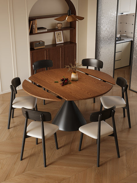 Ash Wood Grain Solid Wood Dining Table, Convertible into Round Table ...