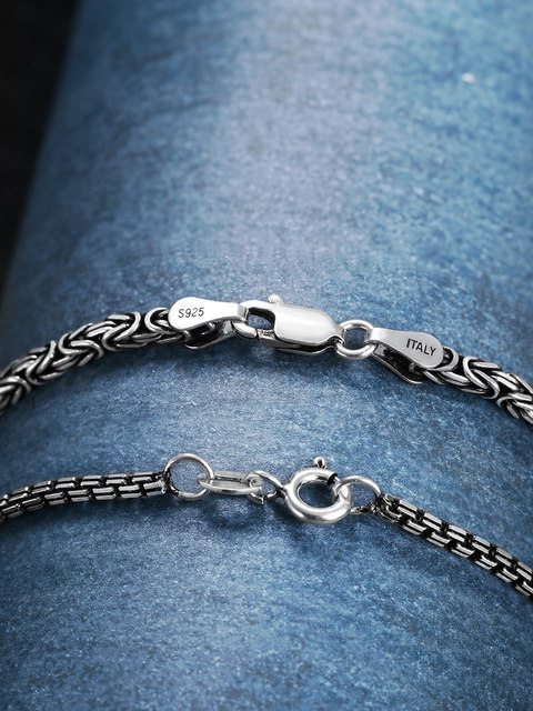 Fine square Ping An Sailor Pure Silver Men's Necklace Korean Wide Male ...