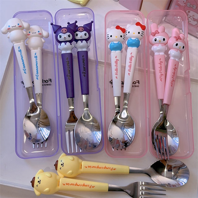 Cute styling stainless steel Kulomi big ear dog spoon fork student ...