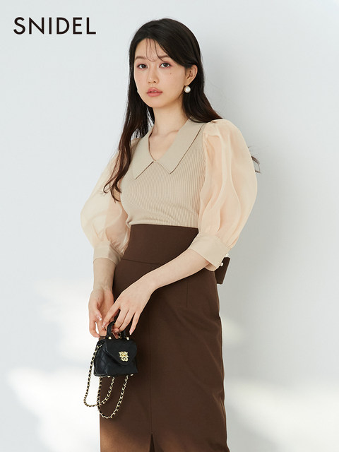 SNIDEL Autumn and Winter Sweet versatile puff sleeves mid-sleeved tulle ...