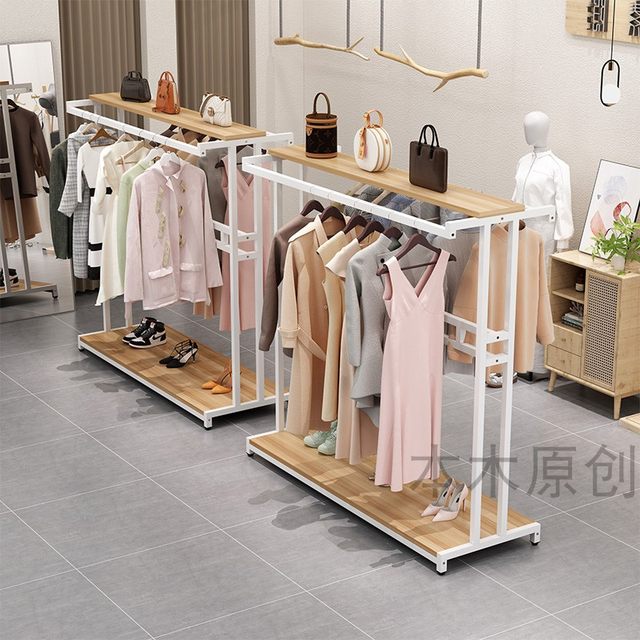 Shopping mall double-pole clothes display rack clothing store clothes ...
