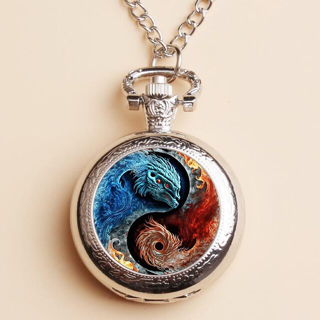Yin-Yang Dragon and Phoenix Pocket Watch Tai Chi Two Yin Two Yang Four ...