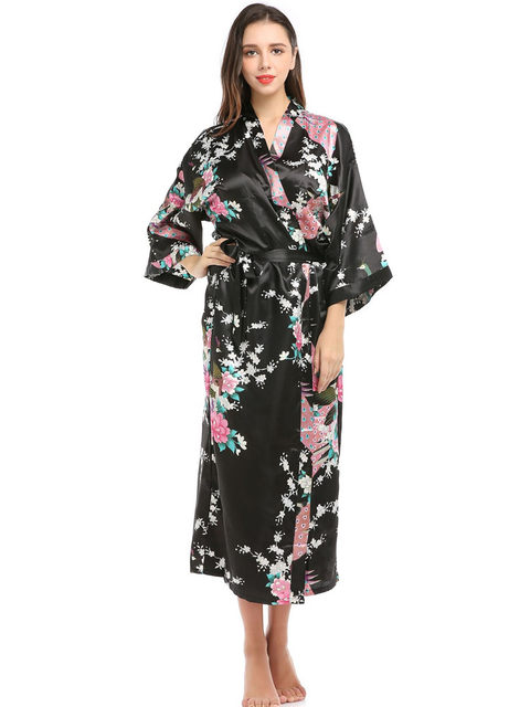 Peacock Print 135CM Extra Long Nightgown Ice Silk Men's and Women's ...