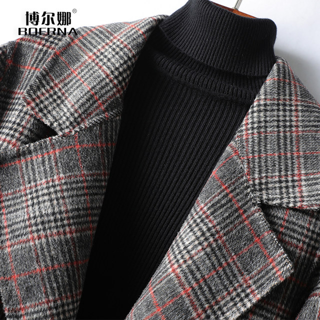Woolen coat women's short suit collar houndstooth double-sided woolen autumn and winter new high ...