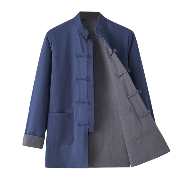 Tang suit men's spring and autumn reversible Chinese linen jacket retro ...