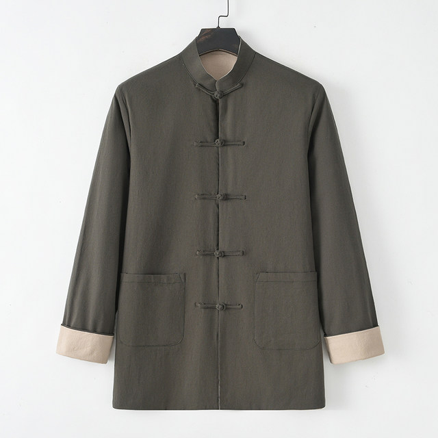 Tang suit men's spring and autumn reversible Chinese linen jacket retro ...