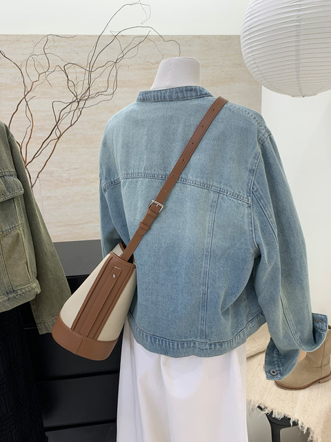 Xiaozhe Retro round neck denim jacket for women in autumn new Korean ...