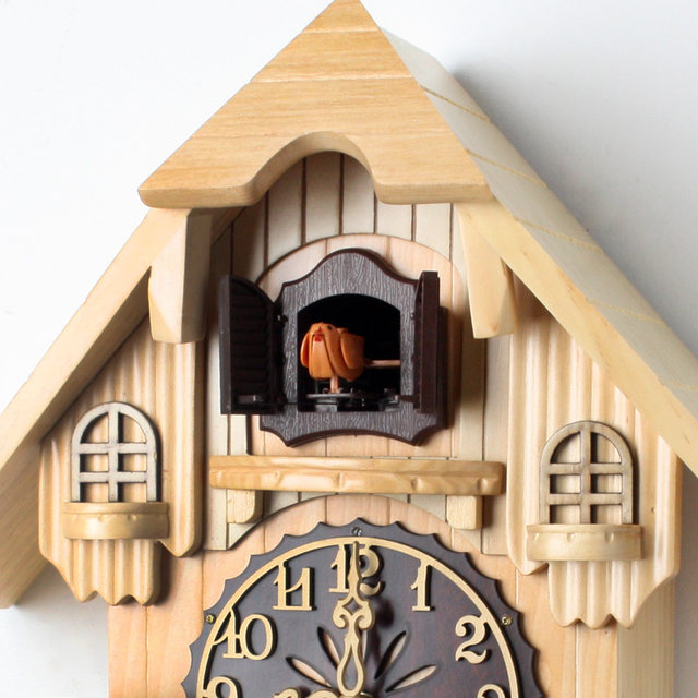 European simple solid wood hand-carved cuckoo wall clock living room ...