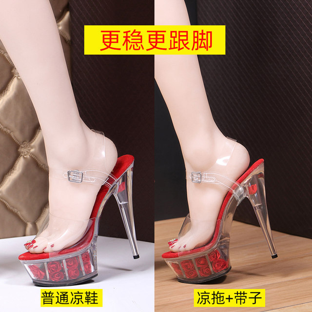 Sandals with laces for two wear, pole dancing, sky-high transparent ...