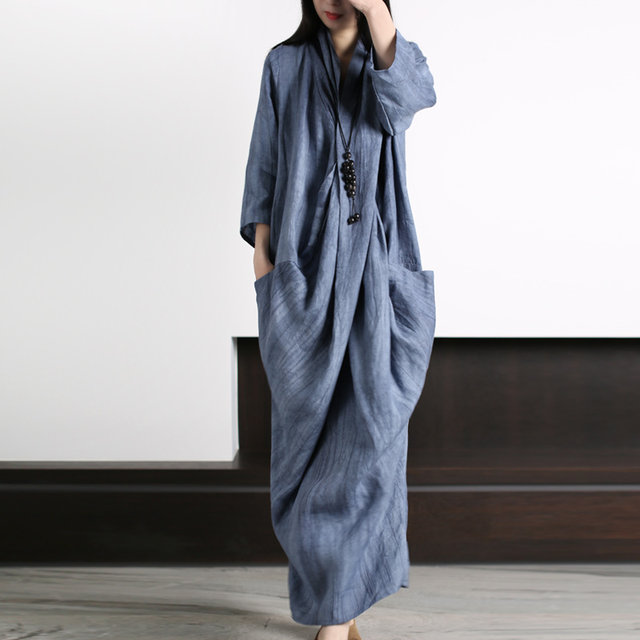 Xifeng Retro Loose Classic X -type tainen flax dress 24 spring and ...