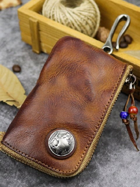 Key bag genuine leather retro car key bag men and women multifunctional ...