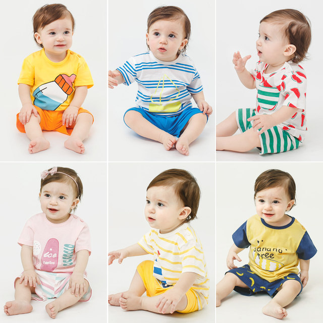 Baby short-sleeved suit pure cotton children's clothes summer clothes ...