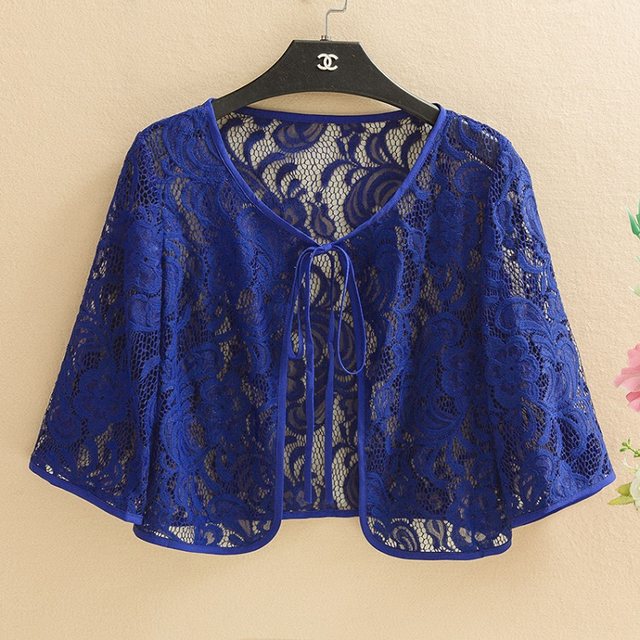 Commuting short large size short shawl top with belt and hollow lace ...