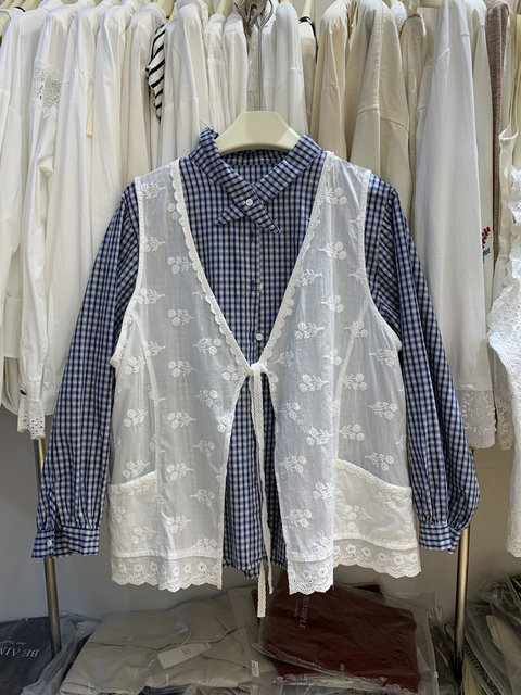 Lace lace spliced V-neck lace vest women 2025 new style sequin fresh ...