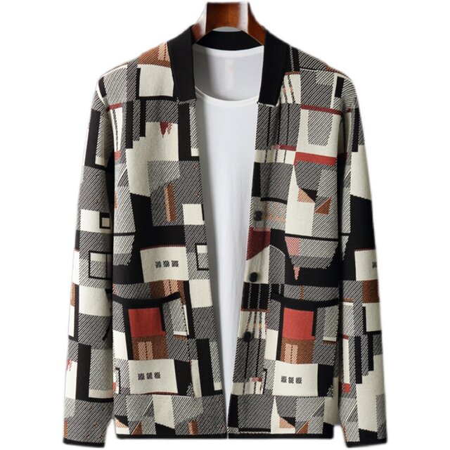 Autumn and winter men's irregular geometric patterns Wool sweater high ...