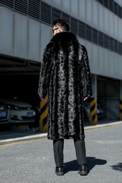 New mink fur coat men's extended length fox fur collar fur one-piece ...