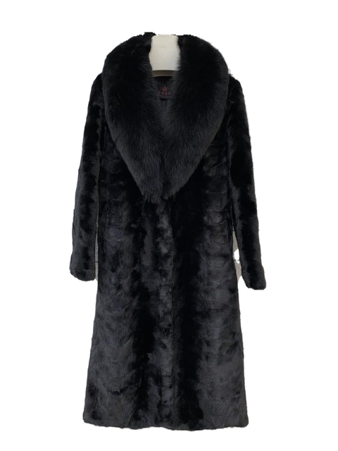 New mink fur coat men's extended length fox fur collar fur one-piece ...