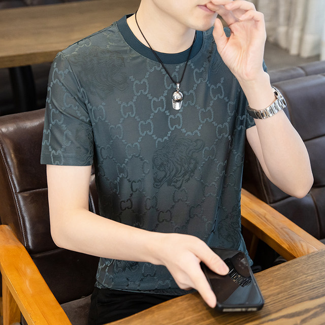 Clear warehouse leakage foreign trade ice silk short -sleeved men's T ...